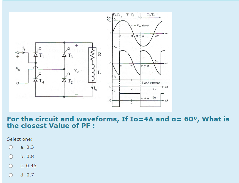 Solved For the circuit and waveforms, If Io =4A and a=60°, | Chegg.com