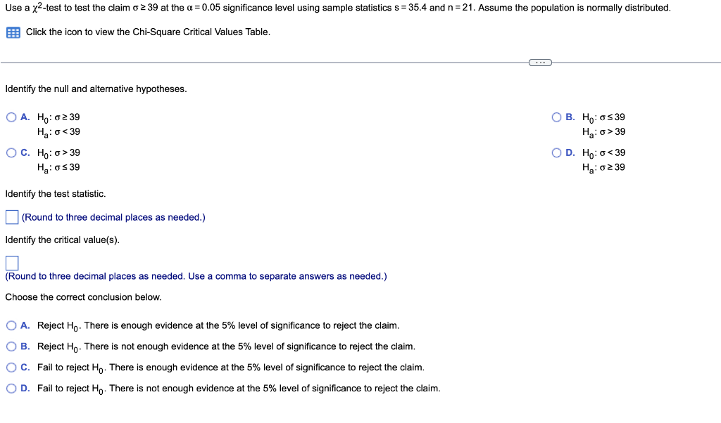 Solved Use a x2-test to test the claim 0 2 39 at the a = | Chegg.com