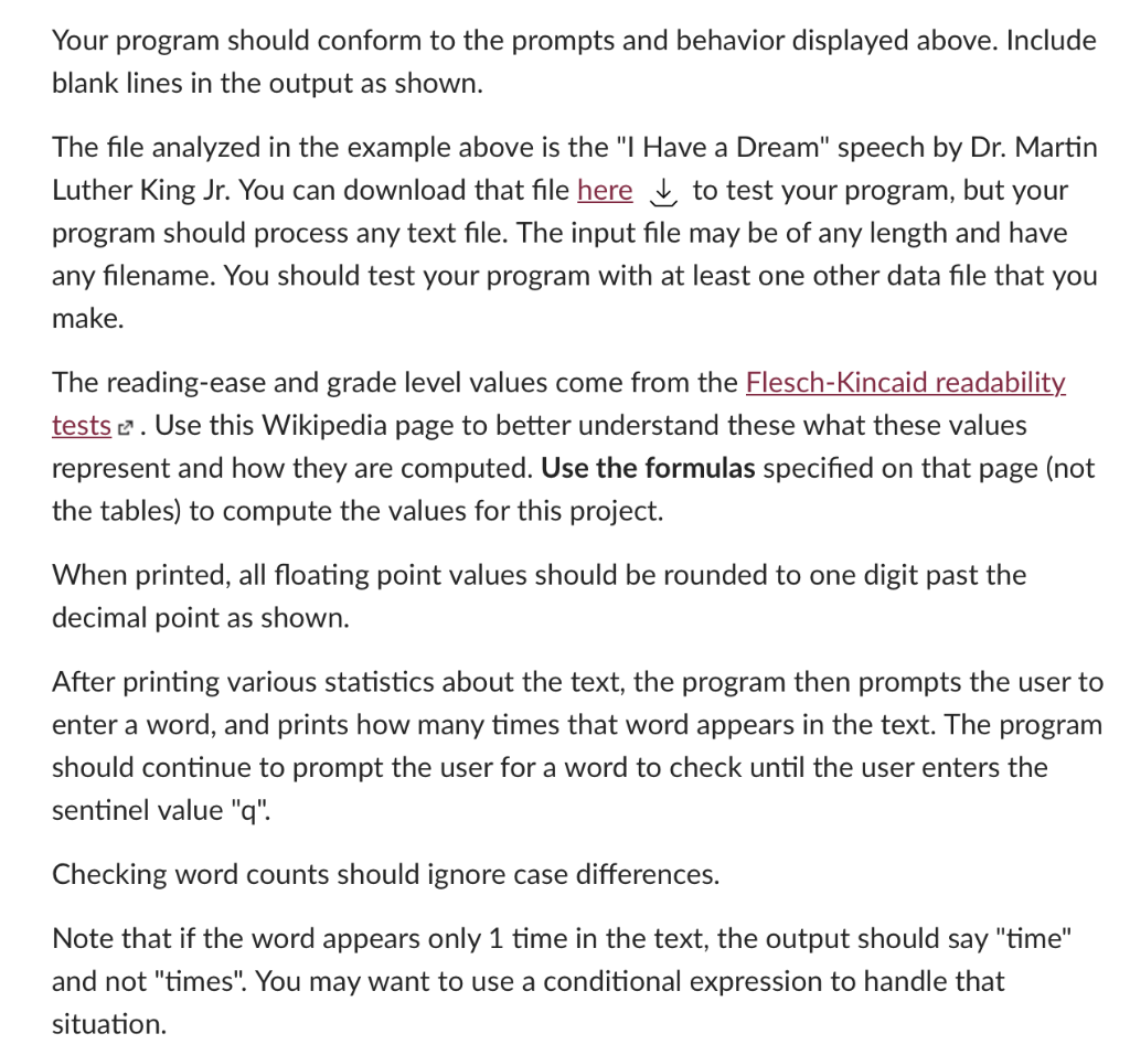 Solved Program Behavior This program will analyze a file | Chegg.com