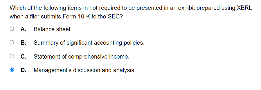Solved Which of the following items in not required to be | Chegg.com