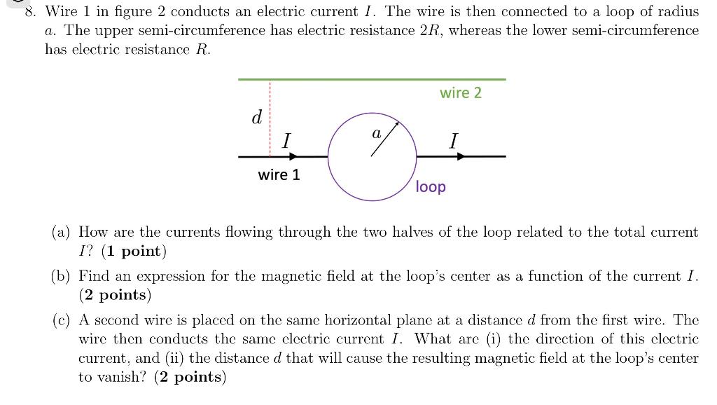 Solved 8. Wire 1 in figure 2 conducts an electric current I. | Chegg.com