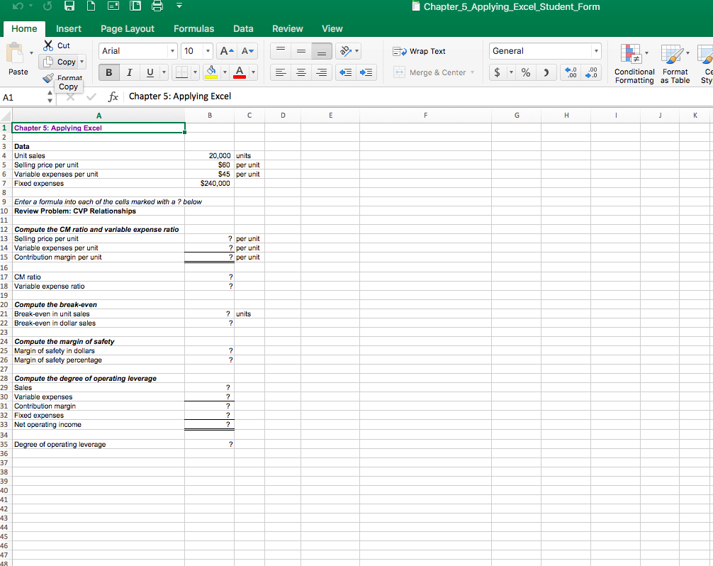 Solved Download the Applying Excel form and enter formulas | Chegg.com