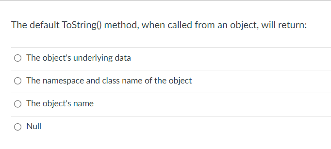 Solved The default ToString() method, when called from an | Chegg.com