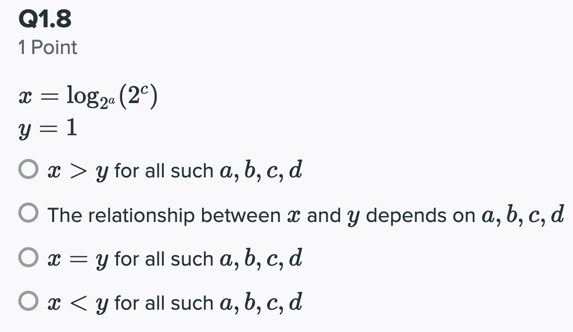 Solved Q1 Comparing Logs 8 Points For each subquestion below | Chegg.com