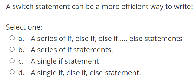 Solved The Default Case In A Switch Statement Select One 8809