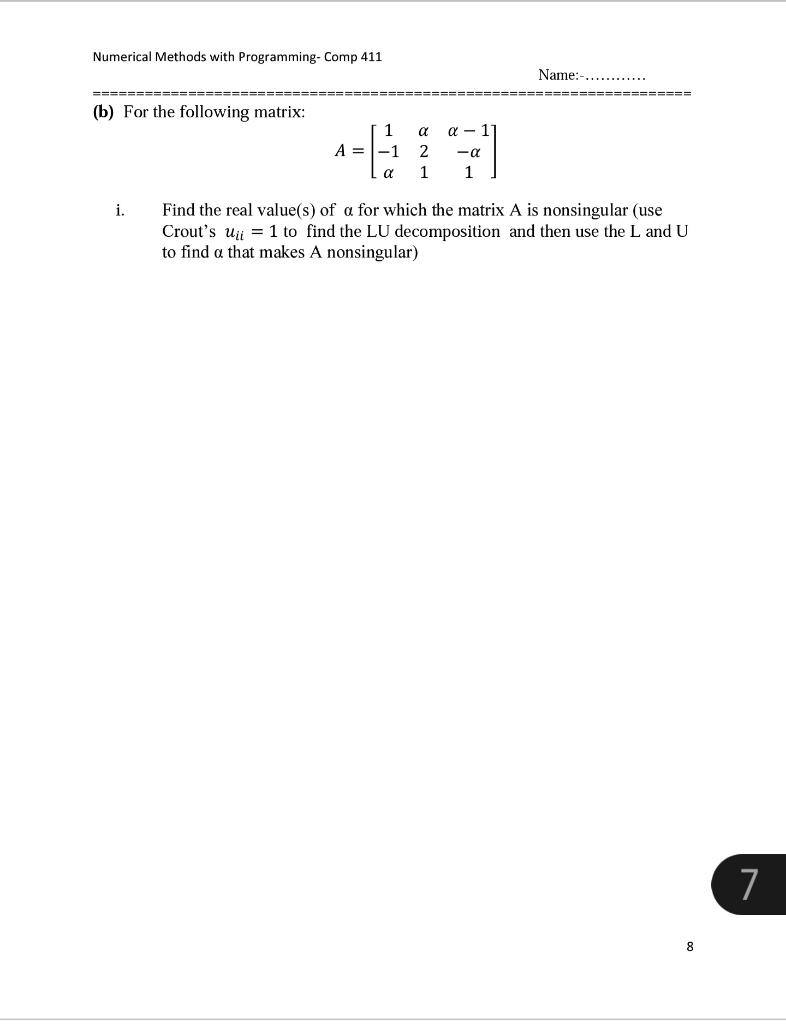 Solved Numerical Methods With Programming Comp 411 