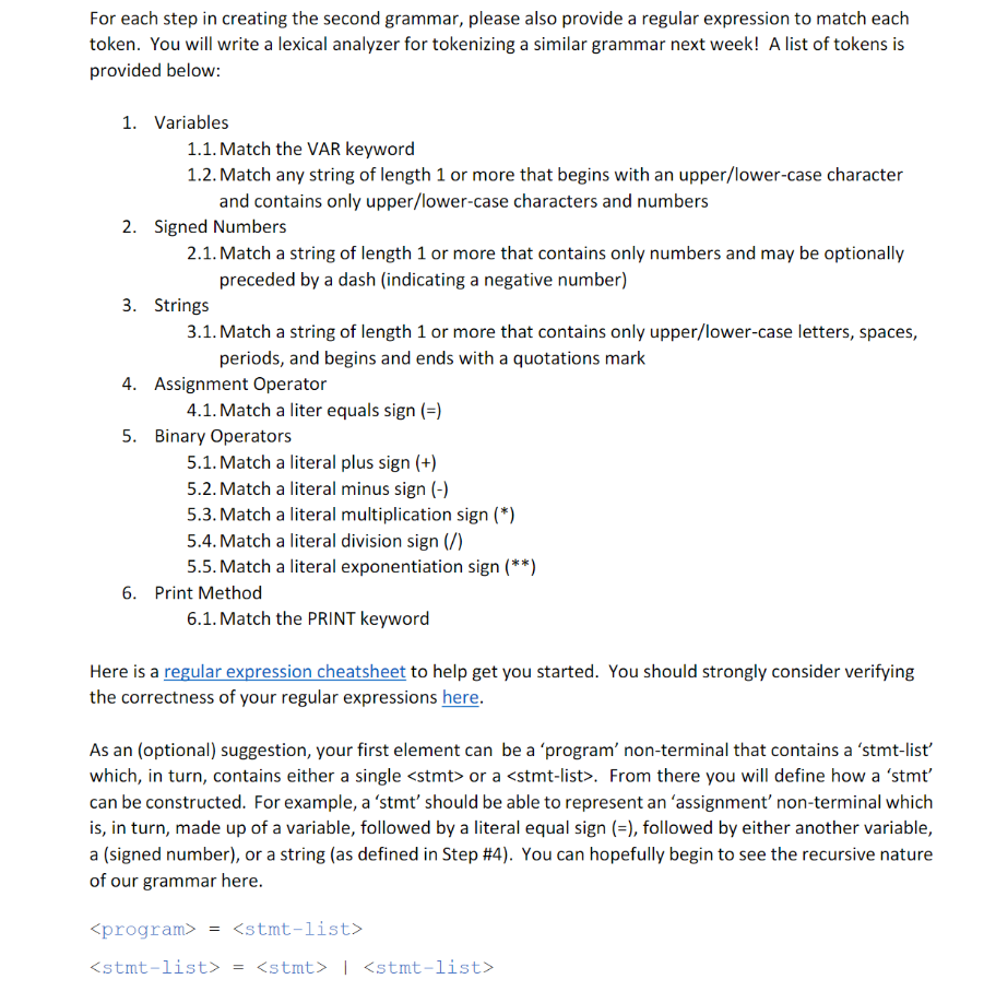 Solved Grammar #2: A Mini Programming Language Your other | Chegg.com