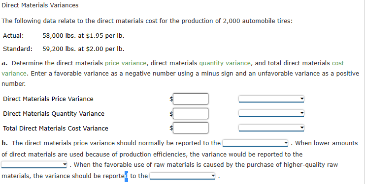 Solved Direct Materials Variances The following data relate | Chegg.com
