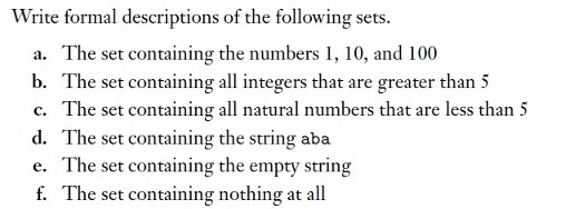 Solved Write formal descriptions of the following sets. a. | Chegg.com