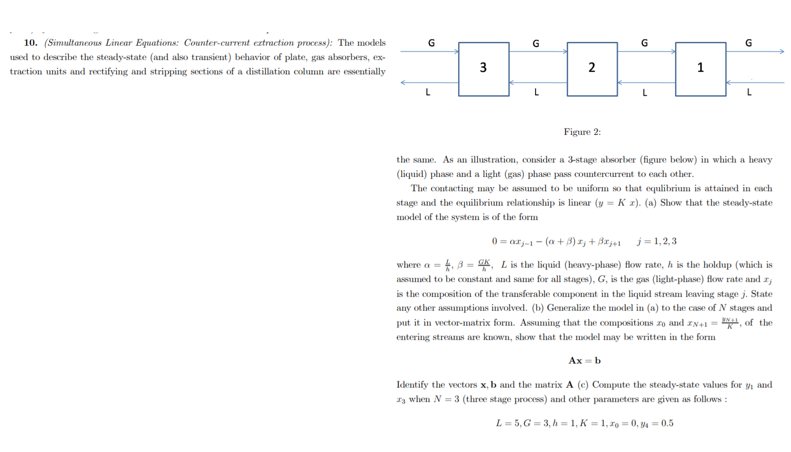 Solved 10. (Simultaneous Linear Equations: Counter-current | Chegg.com
