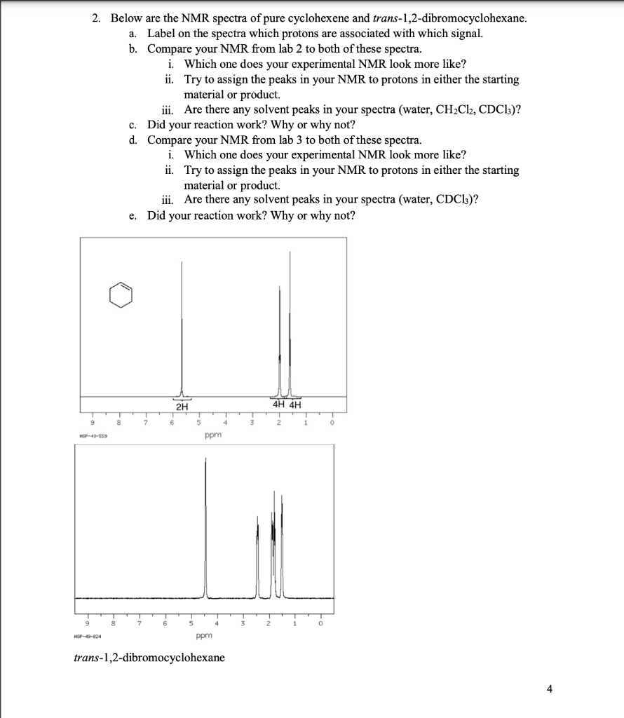 Solved 2. Below are the NMR spectra of pure cyclohexene and | Chegg.com