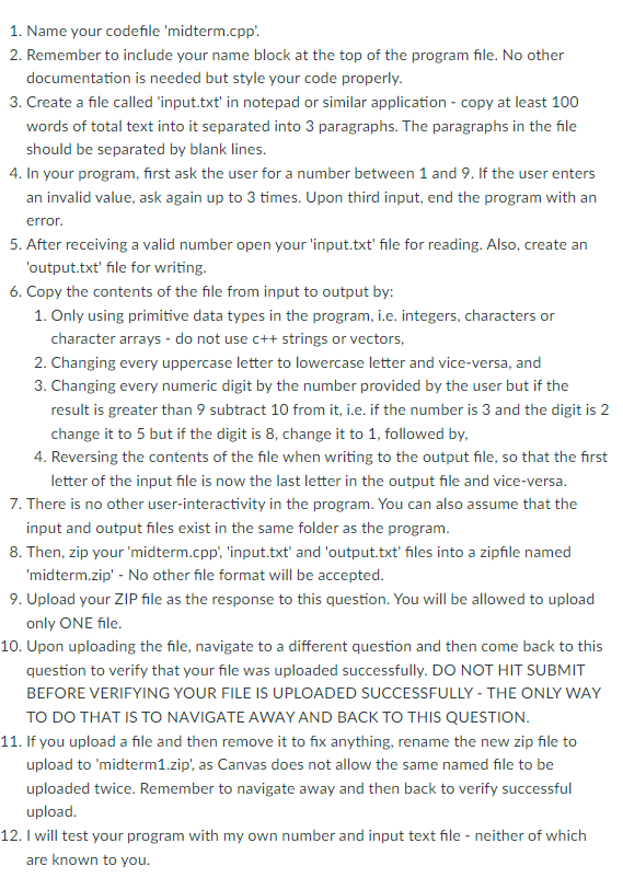 Solved 1. Name your codefile 'midterm.cpp! 2. Remember to | Chegg.com