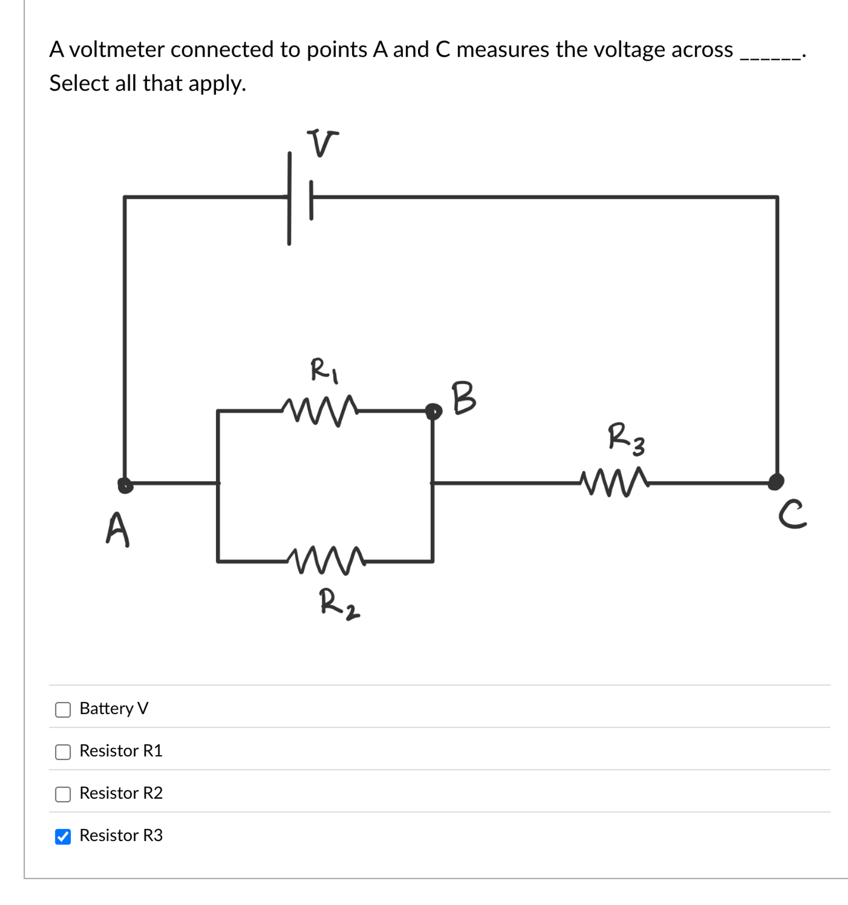 Solved A voltmeter connected to points A and C measures the | Chegg.com
