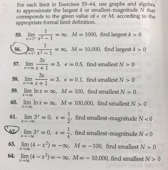 Solved For each limit in Exercises 55-64, use graphs and | Chegg.com