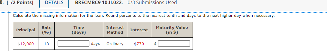 Solved 8. [-/2 Points] DETAILS BRECMBC9 10.II.022. 0/3 | Chegg.com
