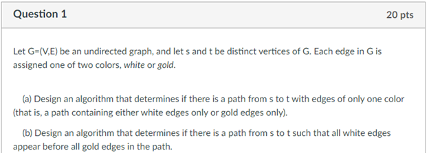 Solved Let G=(V,E) be an undirected graph, and let s and t | Chegg.com
