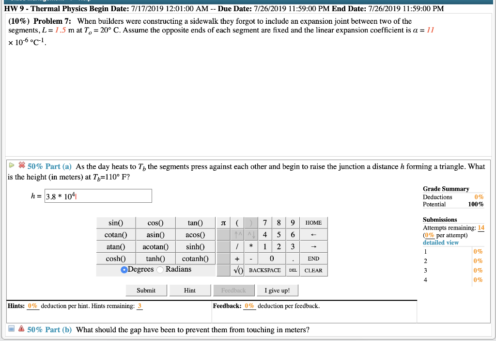 Solved HW 9 - Thermal Physics Begin Date: 7/17/2019 12:01:00 | Chegg.com