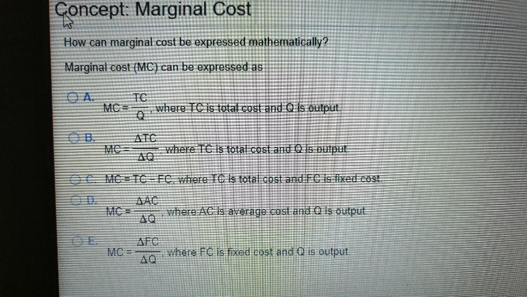 Solved Concept: Marginal Cost How can marginal cost be | Chegg.com