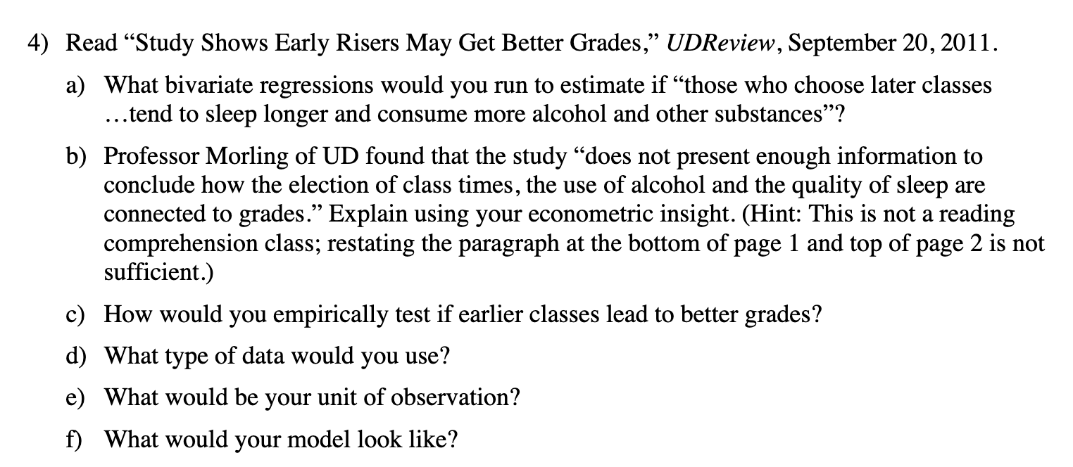 > 4) Read “Study Shows Early Risers May Get Better | Chegg.com