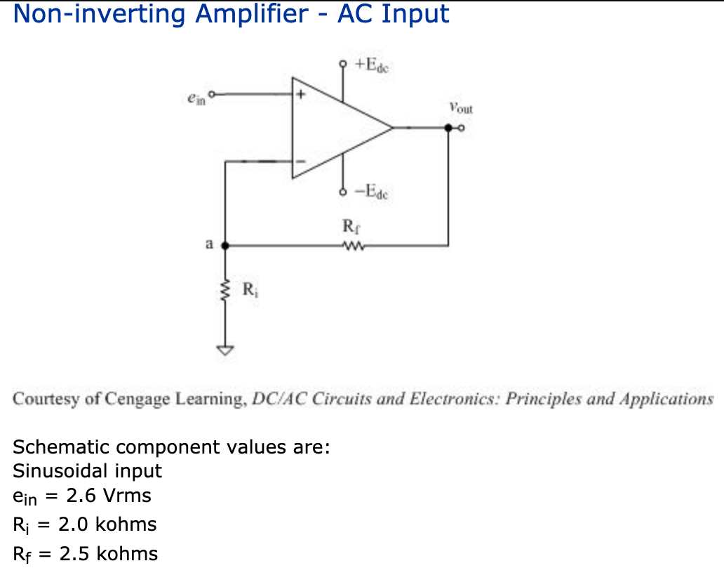 Solved: Non-inverting Amplifier - AC Input +Edo Vout Eac C... | Chegg.com