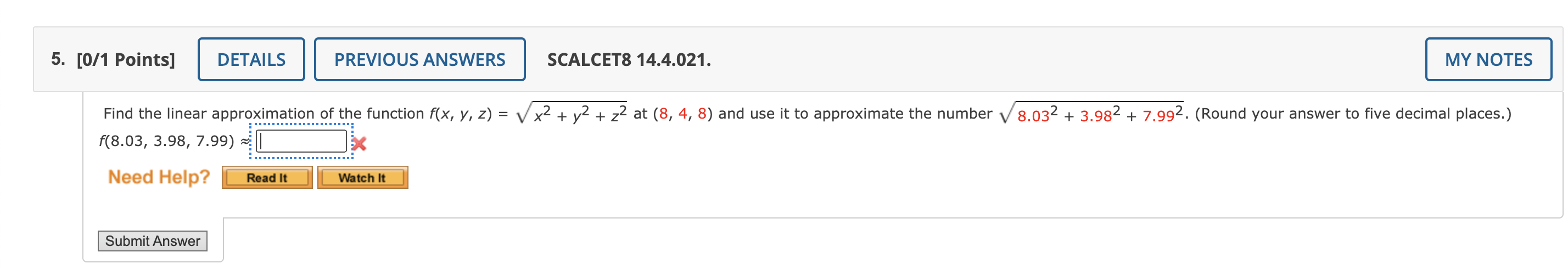 Solved 5. [0/1 Points] DETAILS PREVIOUS ANSWERS SCALCET8 | Chegg.com