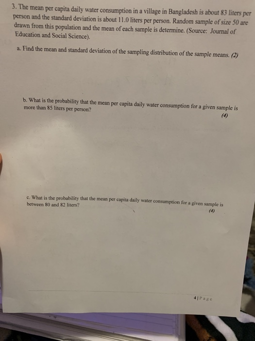 Solved He Mean Per Capita Daily Water Consumption In A