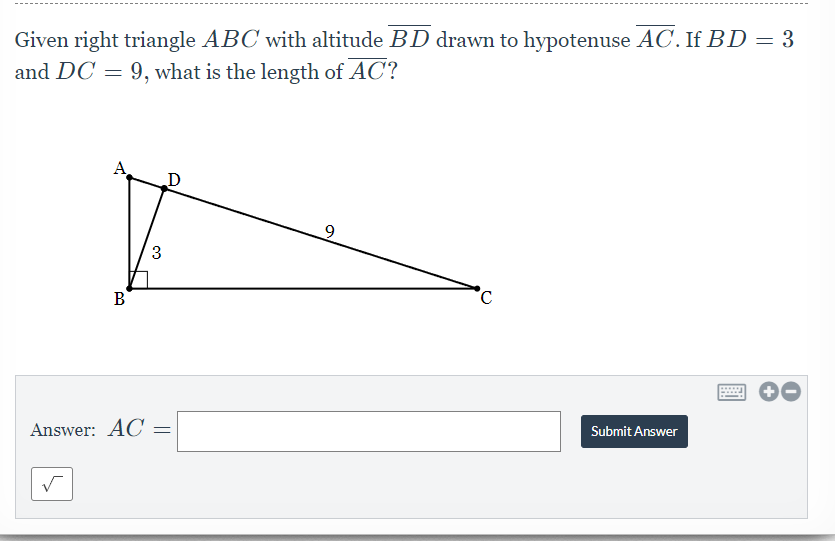 Solved Given right triangle ABC with altitude BD drawn to | Chegg.com