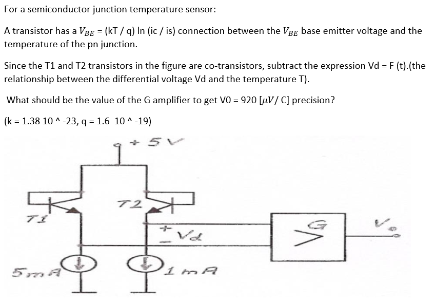 Solved For a semiconductor junction temperature sensor: A | Chegg.com