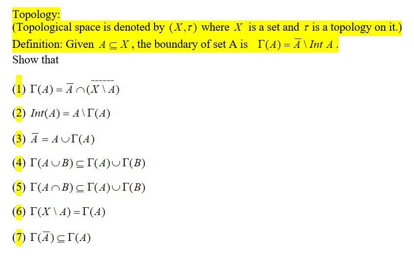 Solved Topology: (Topological space is denoted by (X,T) | Chegg.com