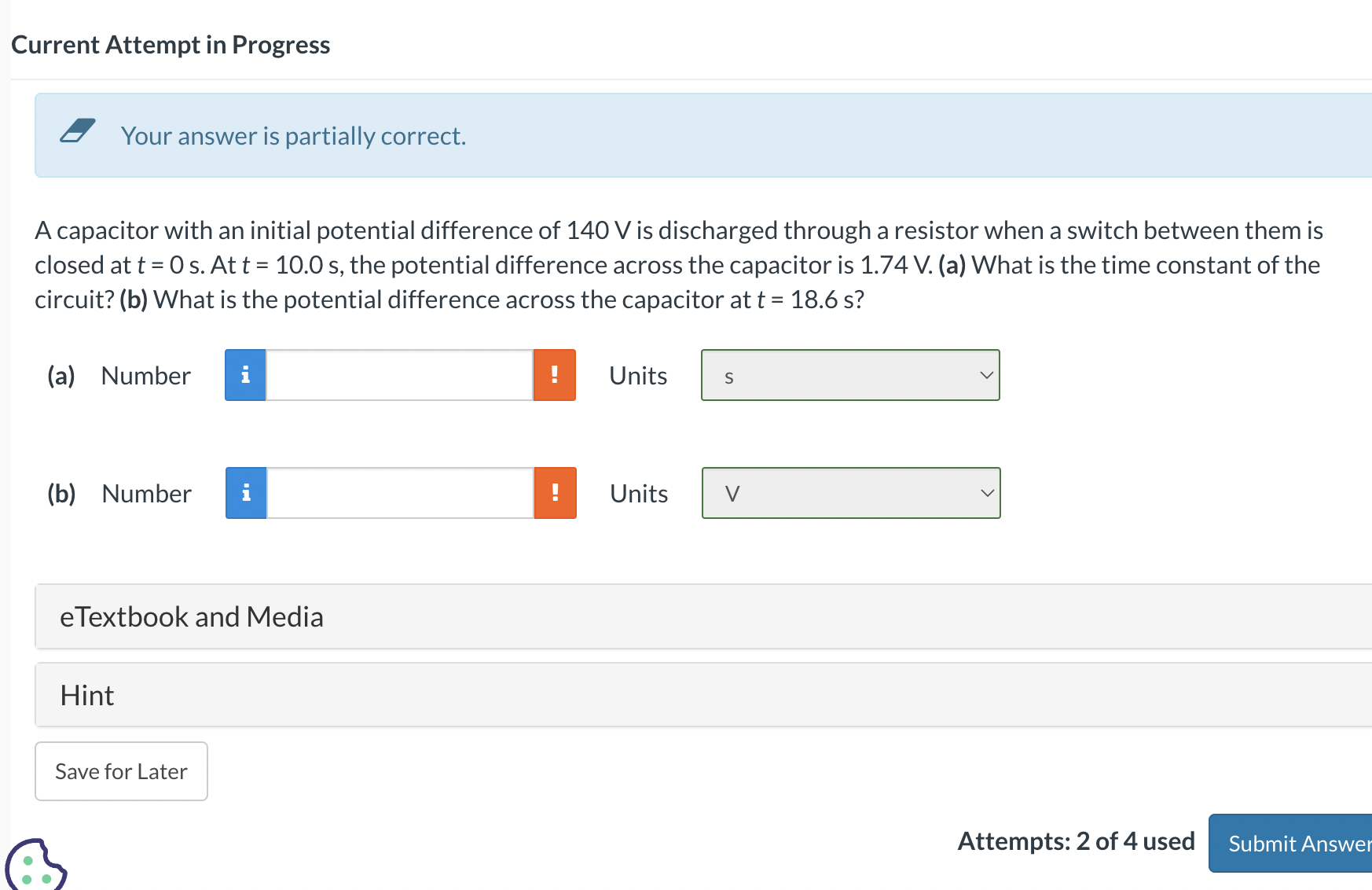 Solved Current Attempt in ProgressYour answer is partially | Chegg.com
