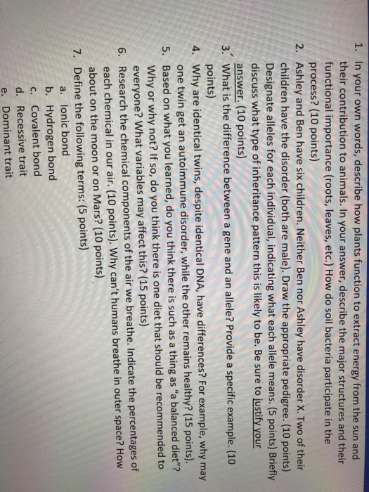 Solved In your own words, describe how plants function to | Chegg.com