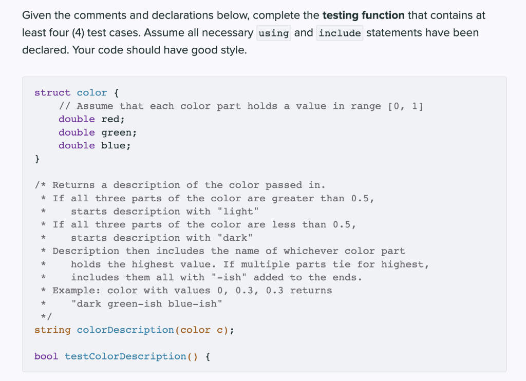 Solved Given the comments and declarations below, complete | Chegg.com