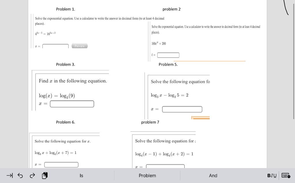 Solved Problem 1. problem 2 Solve the exponential equation. | Chegg.com