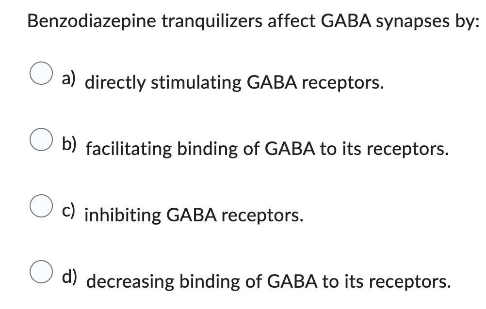 Solved Benzodiazepine tranquilizers affect GABA synapses | Chegg.com