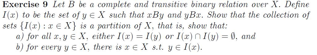 Solved Exercise 9 Let B be a complete and transitive binary | Chegg.com