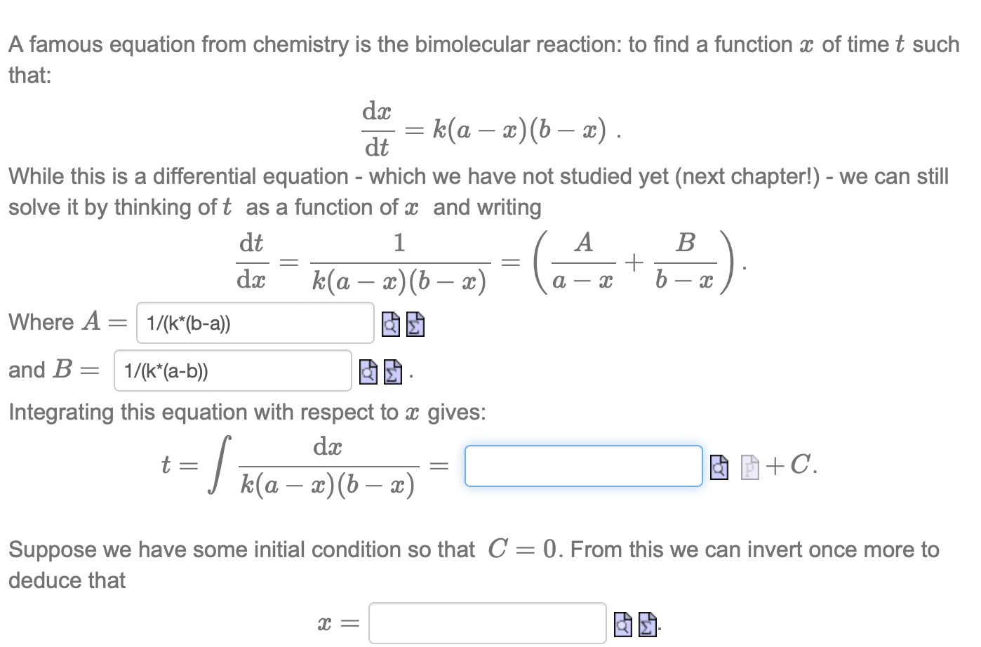 Solved A famous equation from chemistry is the bimolecular | Chegg.com