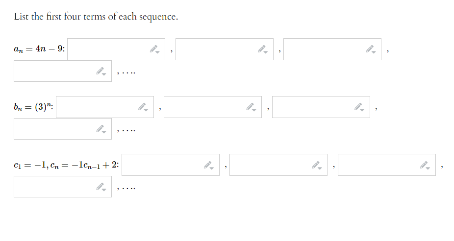 Solved List the first four terms of each | Chegg.com