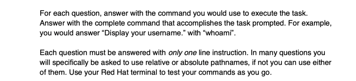 Solved For each question, answer with the command you would | Chegg.com