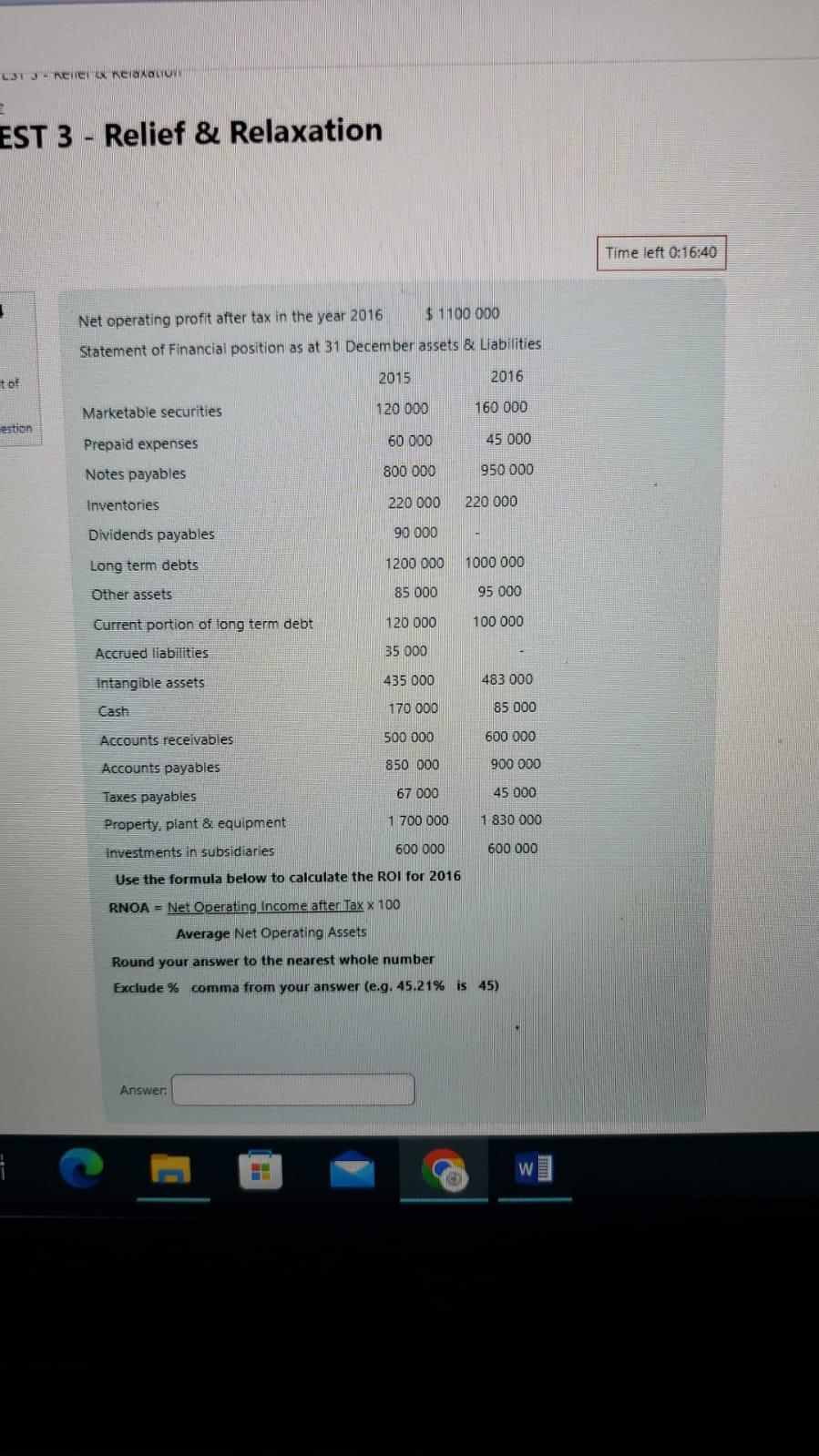 Solved Net operating profit after tax in the year 2016 | Chegg.com