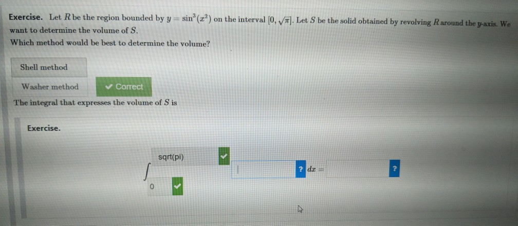 Solved Let R be the region bounded by y= sin (r2) Exercise. | Chegg.com