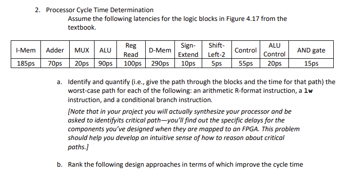 Solved 2. Processor Cycle Time Determination Assume the | Chegg.com