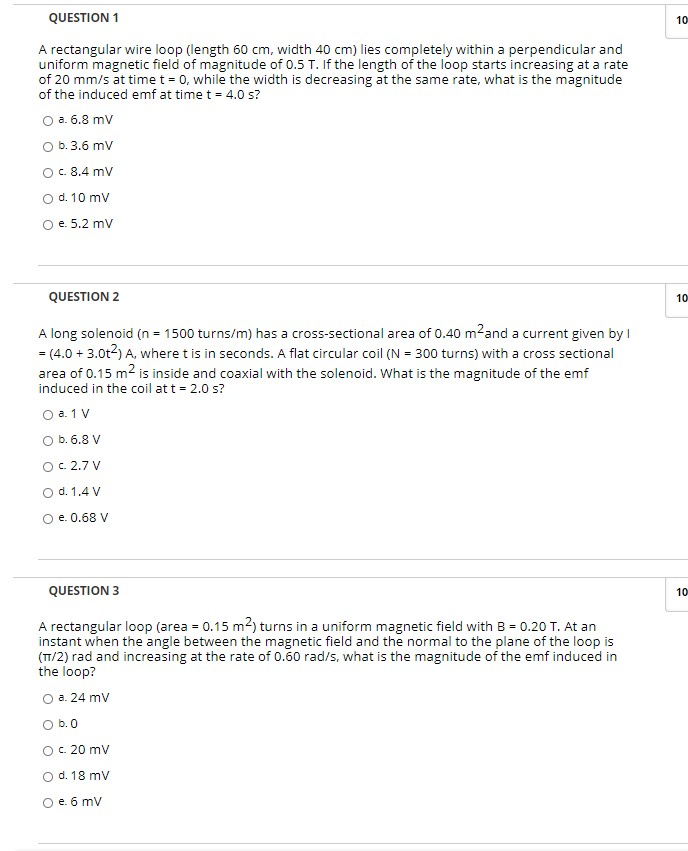 Solved QUESTION 1 10 A rectangular wire loop (length 60 cm, | Chegg.com