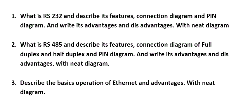 Solved 1. What is RS 232 and describe its features, | Chegg.com