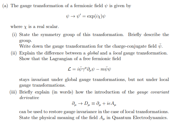 Solved (a) The gauge transformation of a fermionic field y | Chegg.com