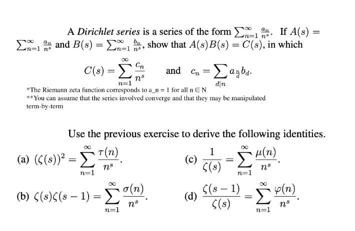 Solved A Dirichlet series is a series of the form melho If | Chegg.com