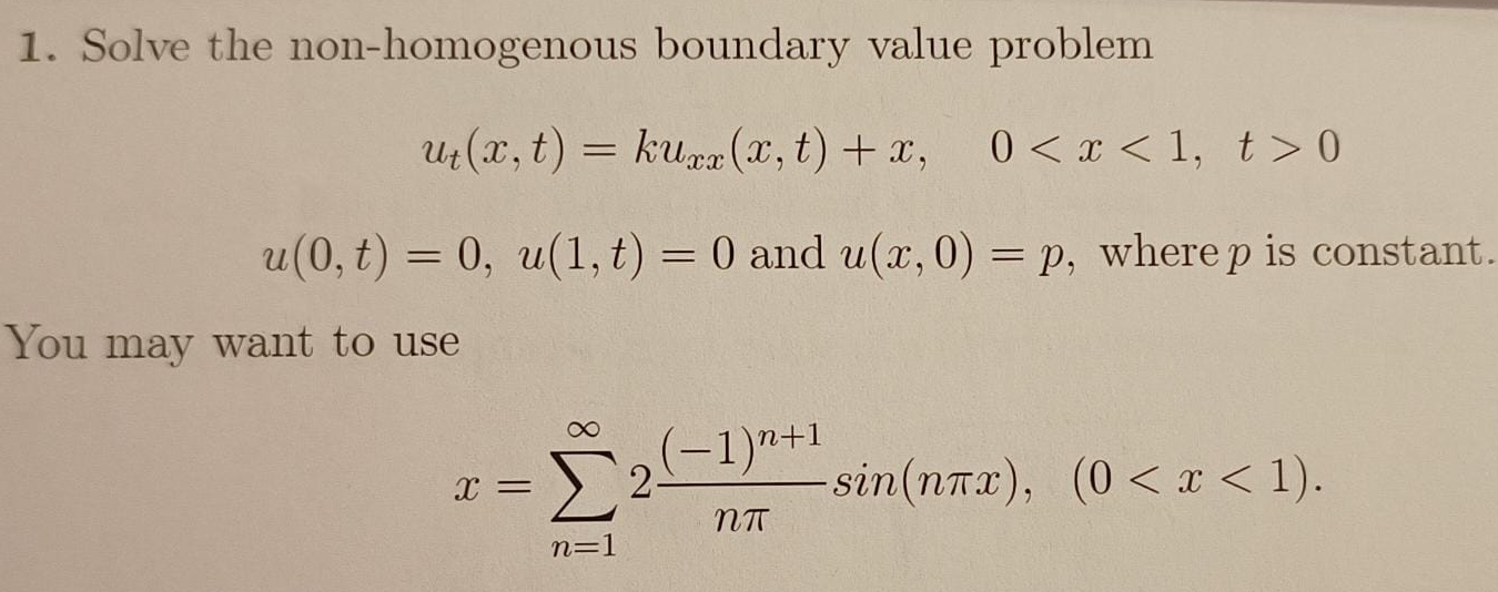 Solved 1. Solve the non-homogenous boundary value problem | Chegg.com