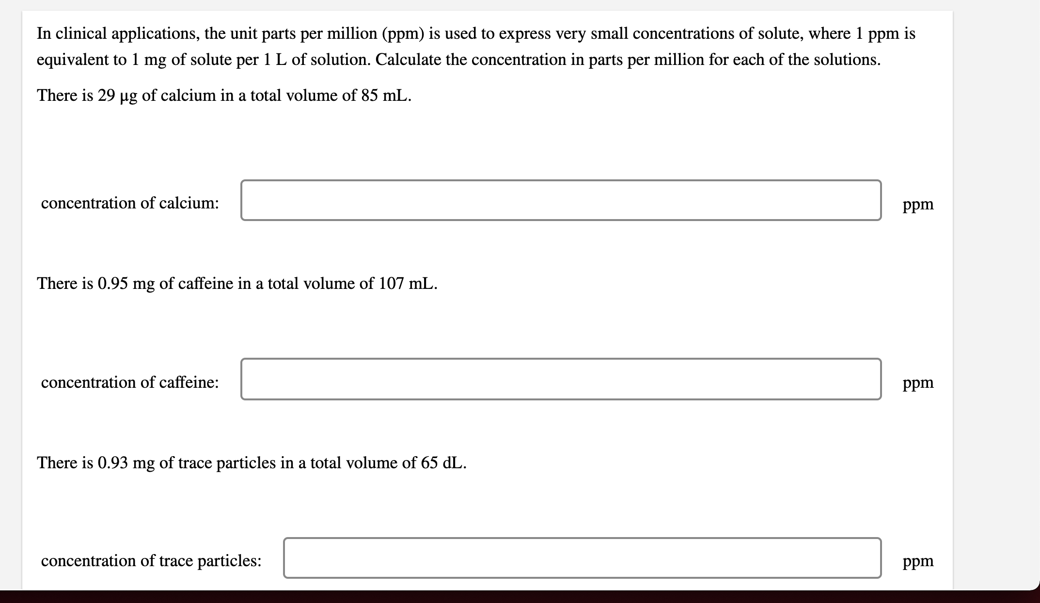 Solved In clinical applications, the unit parts per million | Chegg.com