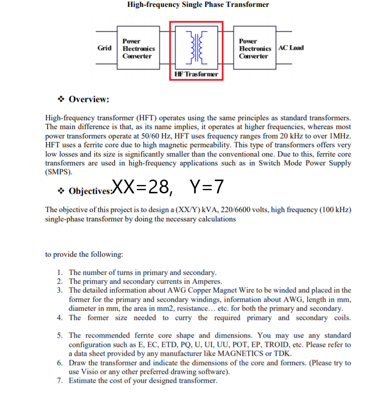 High-frequency Single Phase Transformer v | Chegg.com