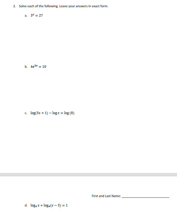 Solved 3x=27 log4x+log4(x−3)=1 log(3x+1)−logx=log(8) | Chegg.com