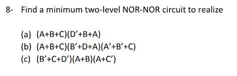 Solved Find a minimum two-level NOR-NOR circuit to realize | Chegg.com